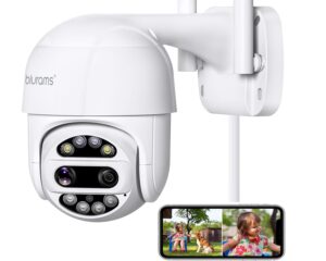 blurams security camera outdoor, 3mp dual-lens wi-fi outdoor camera, 360° ptz cameras for home security w/motion tracking, two-way talk, 2k color night vision, ip66 weatherproof