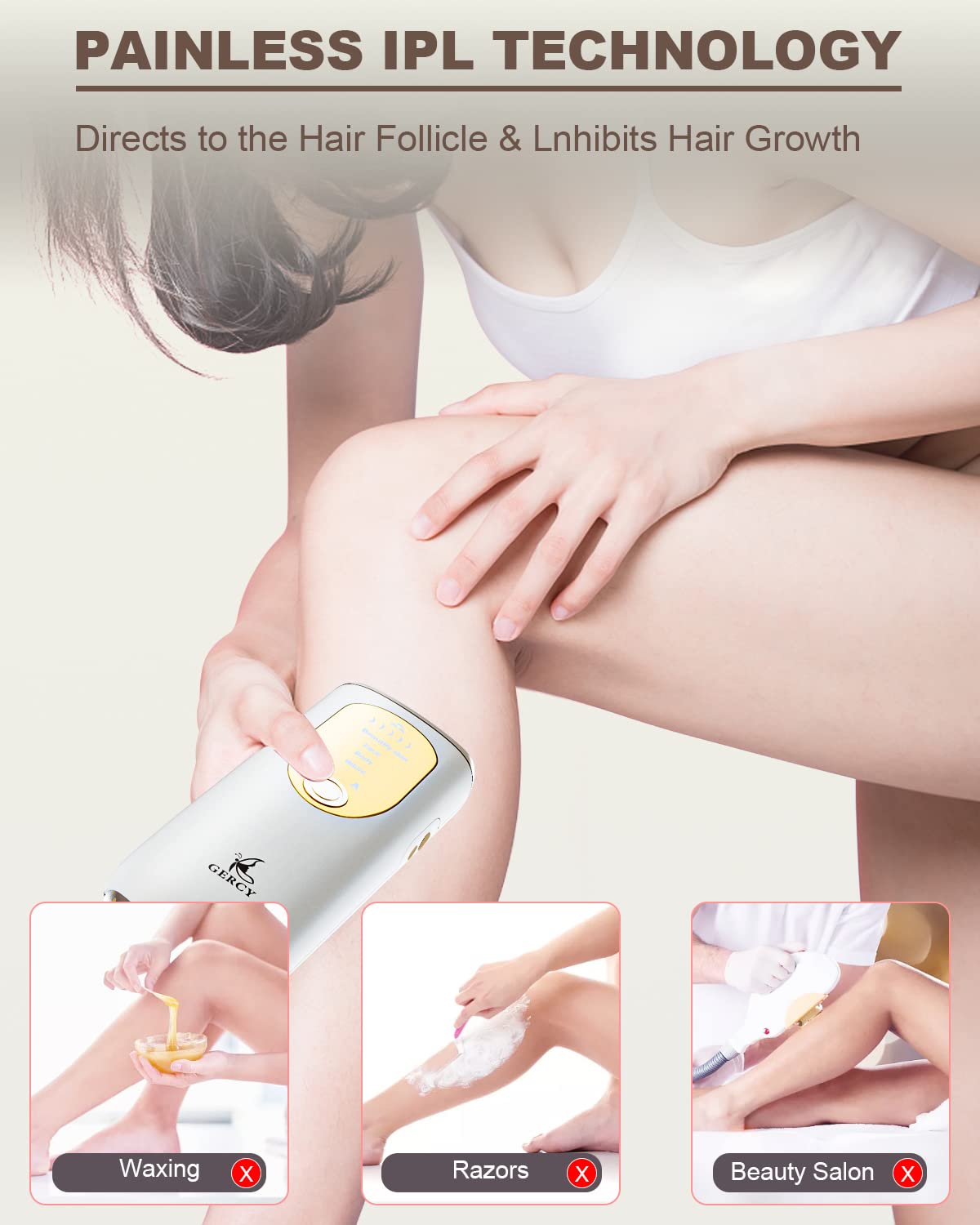 GERCY Laser Hair Removal for Women Permanent, Painless at-Home IPL Hair Removal Device Upgraded to 999,999 Flashes, 5 Level Energy Adjustable & 6 Flash Modes for Beautify Skin, Face, Body, Bikini