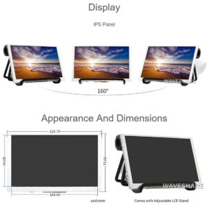 Waveshare 5inch Display Compatible with Raspberry Pi 5/4B/3B/Zero/Zero W/Zero 2W/Pico/Pico W/Pico WH 800×480 Resolution DPI Interface IPS No Touch