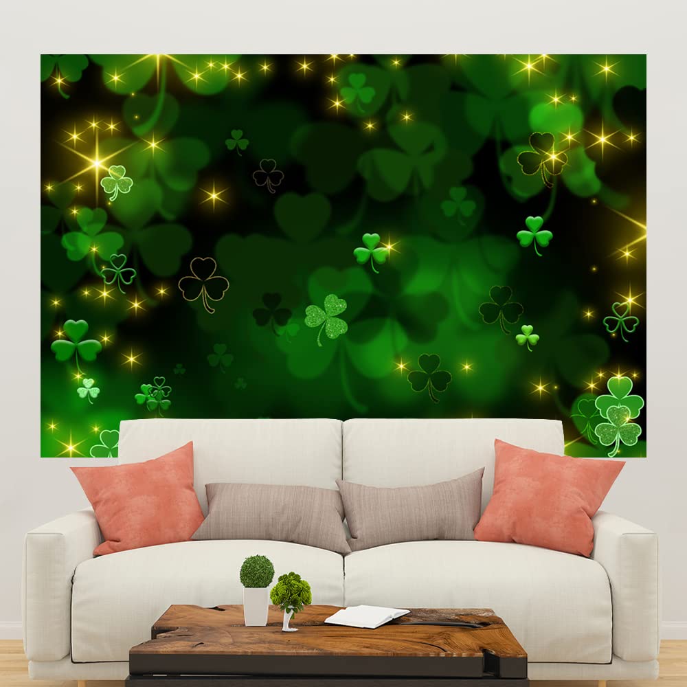 Ticuenicoa 5×3ft Happy St. Patrick’s Day Backdrop Glitter Bokeh Green Clover Lucky Irish Shamrock Background for Photography Birthday Baby Shower Newborn Party Banner Wall Decorations Props