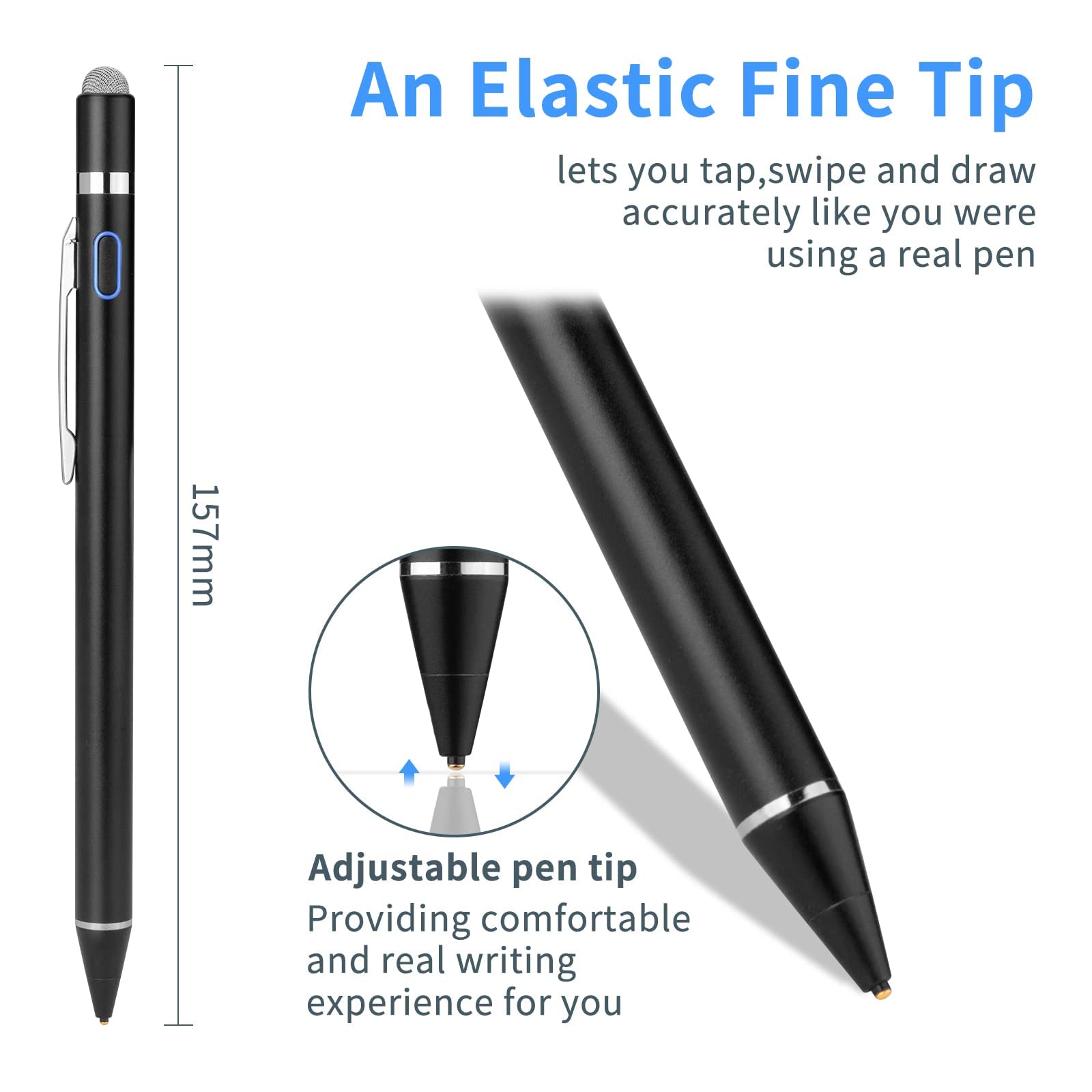 Stylus for Samsung Galaxy Tab A 10.1/10.5/8 Inch Pencil, EVACH Rechargeable Digital Pencil with 1.5mm Ultra Fine Tip Stylist Pens for Samsung Galaxy Tab A 10.1/10.5/8 Inch,Black