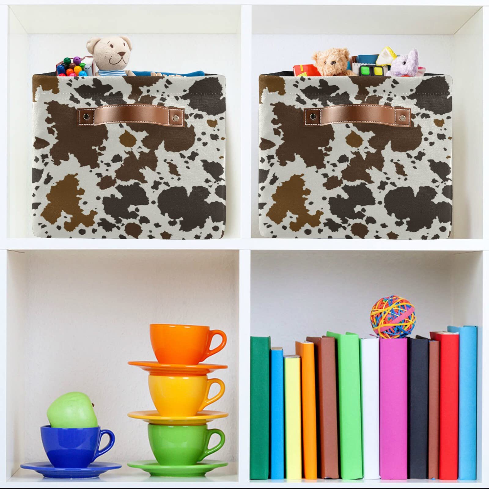 xigua Cow Print Rectangular Storage Bin Canvas Square Storage Basket with Handles for Home,Office,Books,Nursery,Kid's Toys,Closet & Laundry,Gift Basket