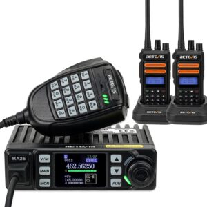 retevis gmrs radio communication solutions,ra25 mobile transceiver radio(1 pack) with gmrs handheld two way radio(2 pack),easy to use long range communication kit