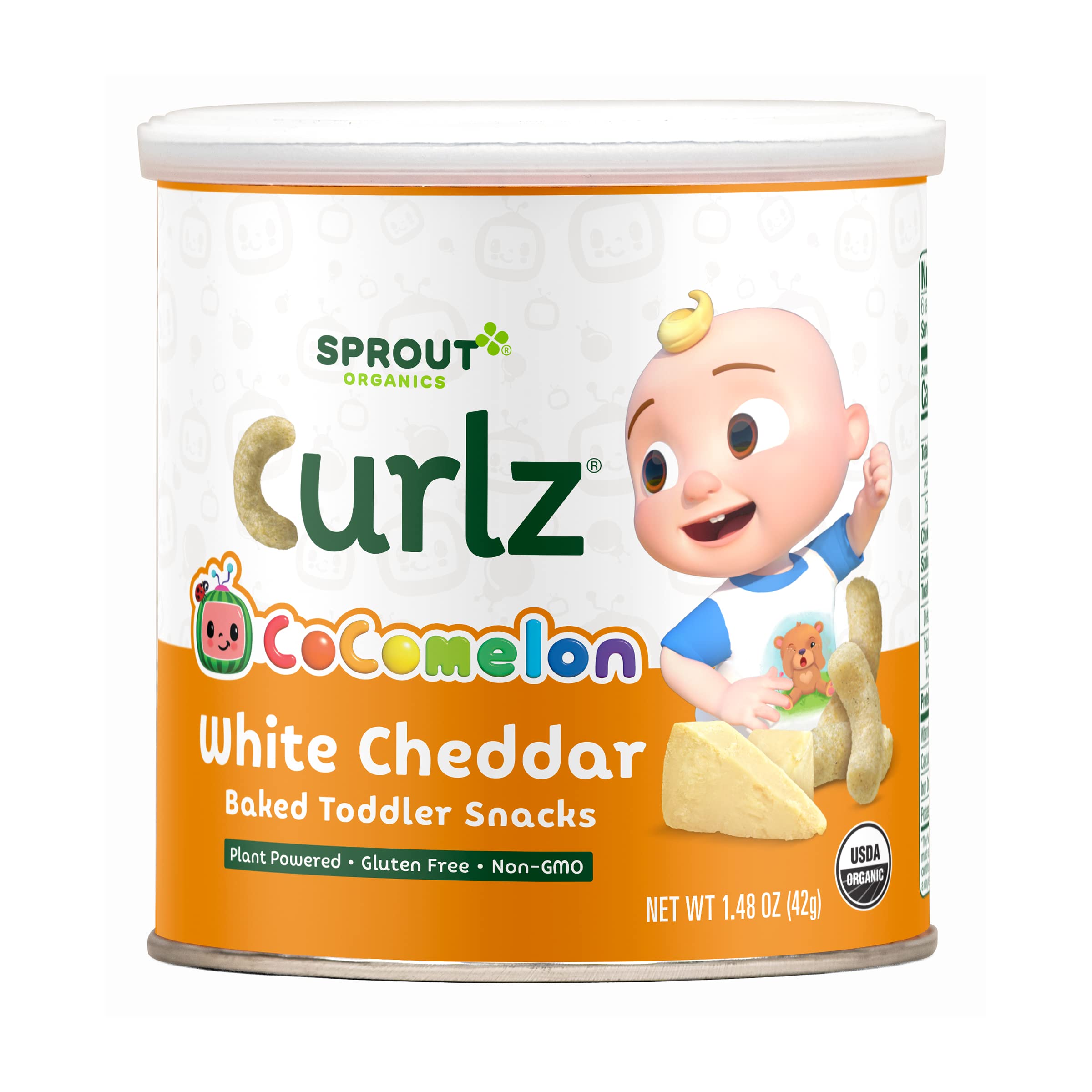 CoComelon Sprout Organic Baby Food, Toddler Snacks, White Cheddar Plant Power Curlz, 1.48 Oz Canister (1 Count)