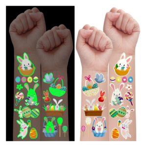 partywind 115 styles luminous easter temporary tattoos for kids, glow easter party supplies favors decorations, fake tattoo stickers with easter eggs for basket stuffers