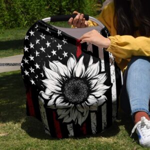 Baby Car Seat Covers Nursing Scarf, Vintage American Flag with Sunflower United States Flag Black Stretchy Infant Carseat Canopy Breastfeeding Covers, Baby Shower Gifts