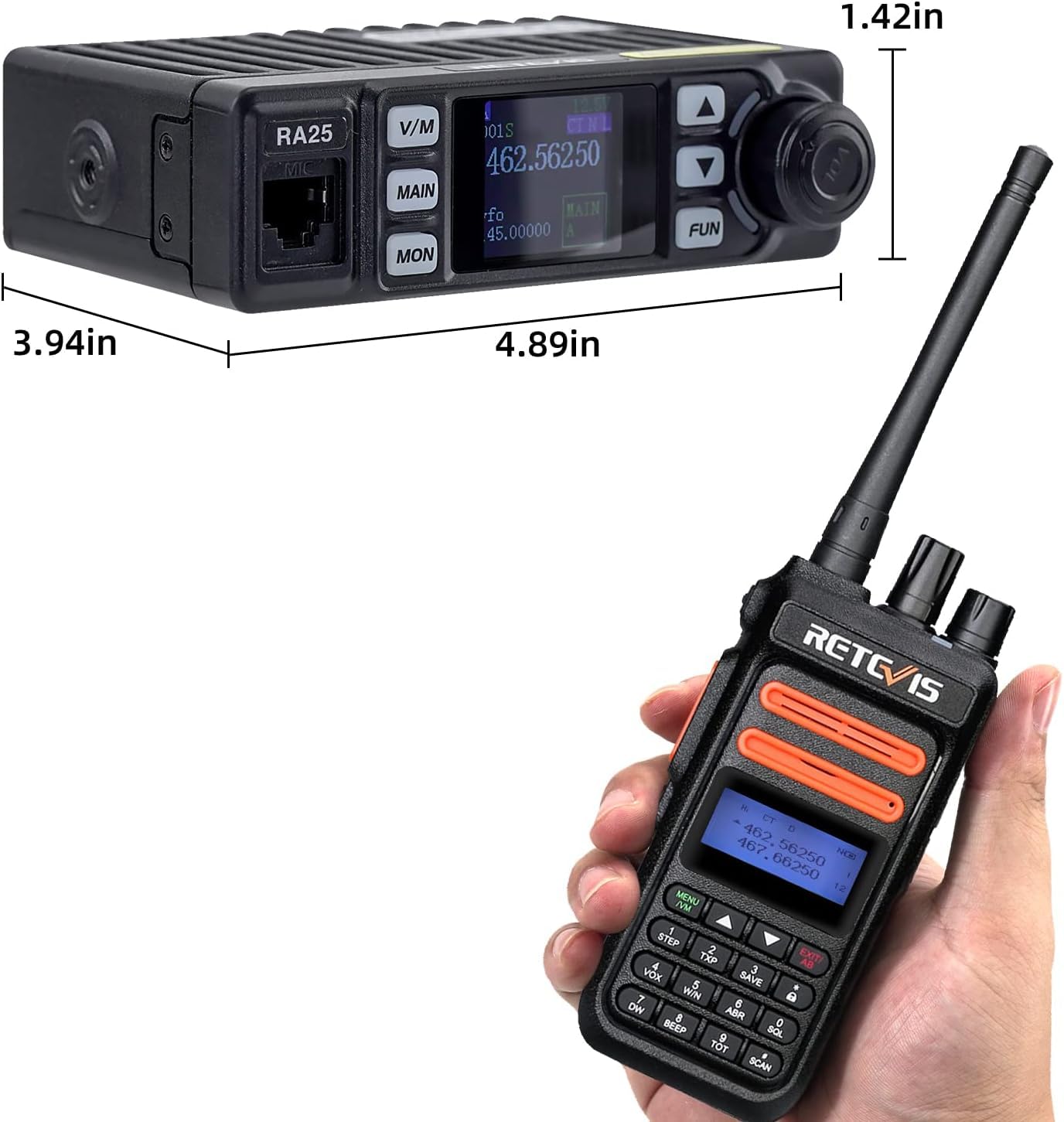 Retevis GMRS Radio Communication Solutions,RA25 Mobile Transceiver Radio(1 Pack) with GMRS Handheld Two Way Radio(2 Pack),Easy to Use Long Range Communication Kit