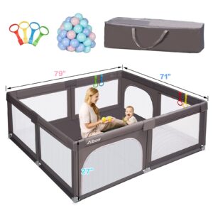 Albott Portable Baby Playpen for Babies and Toddlers, 79"x71" Baby Playards, Extra Large Anti-Fall Infant Safety Activity Center(Deep Grey)