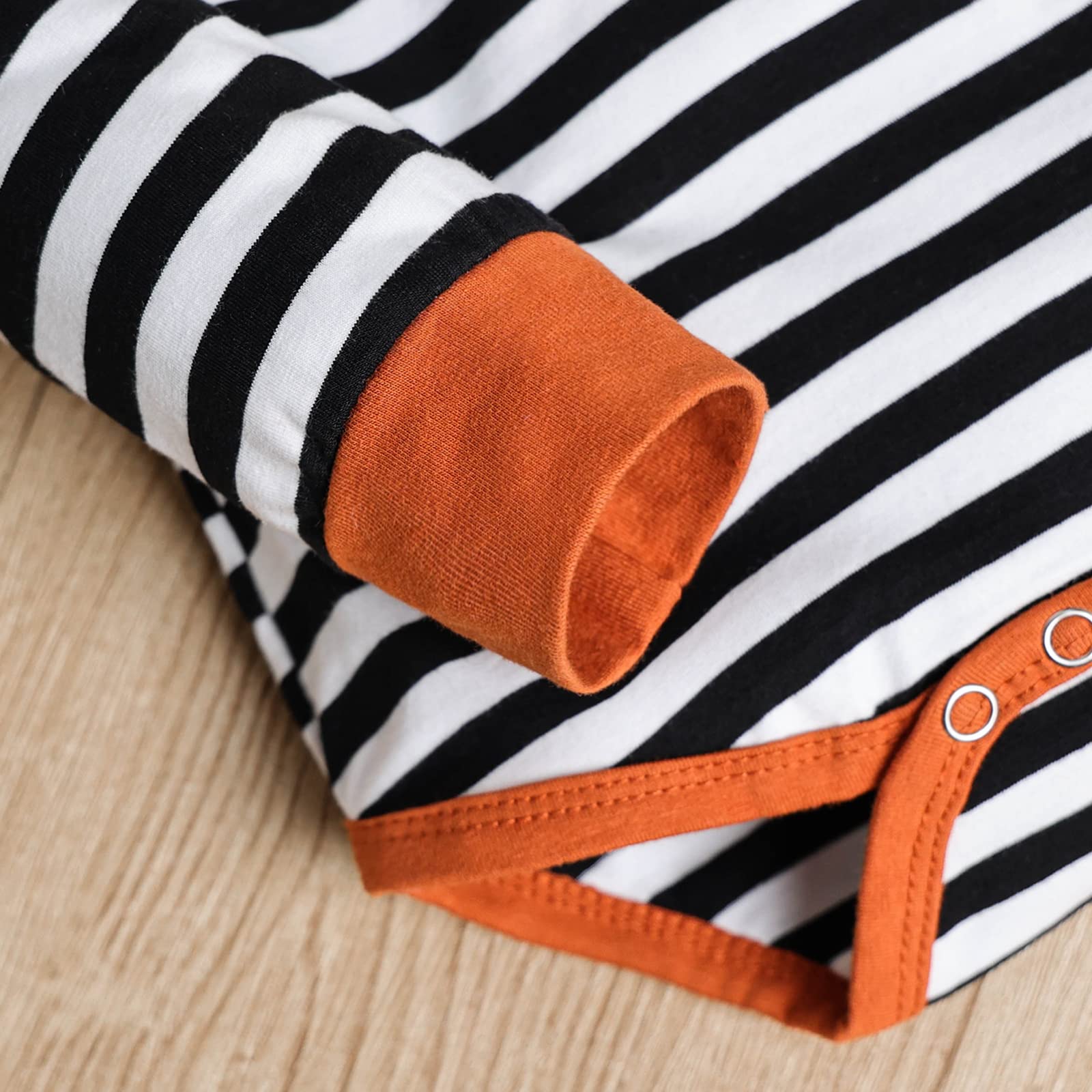 ODASIRA Newborn Baby Boy Clothes Infant Long Sleeve Stripes Romper Fall Winter Outfits Solid Pants 3Pcs Set Orange 0-3 Momths, 0-3 Months