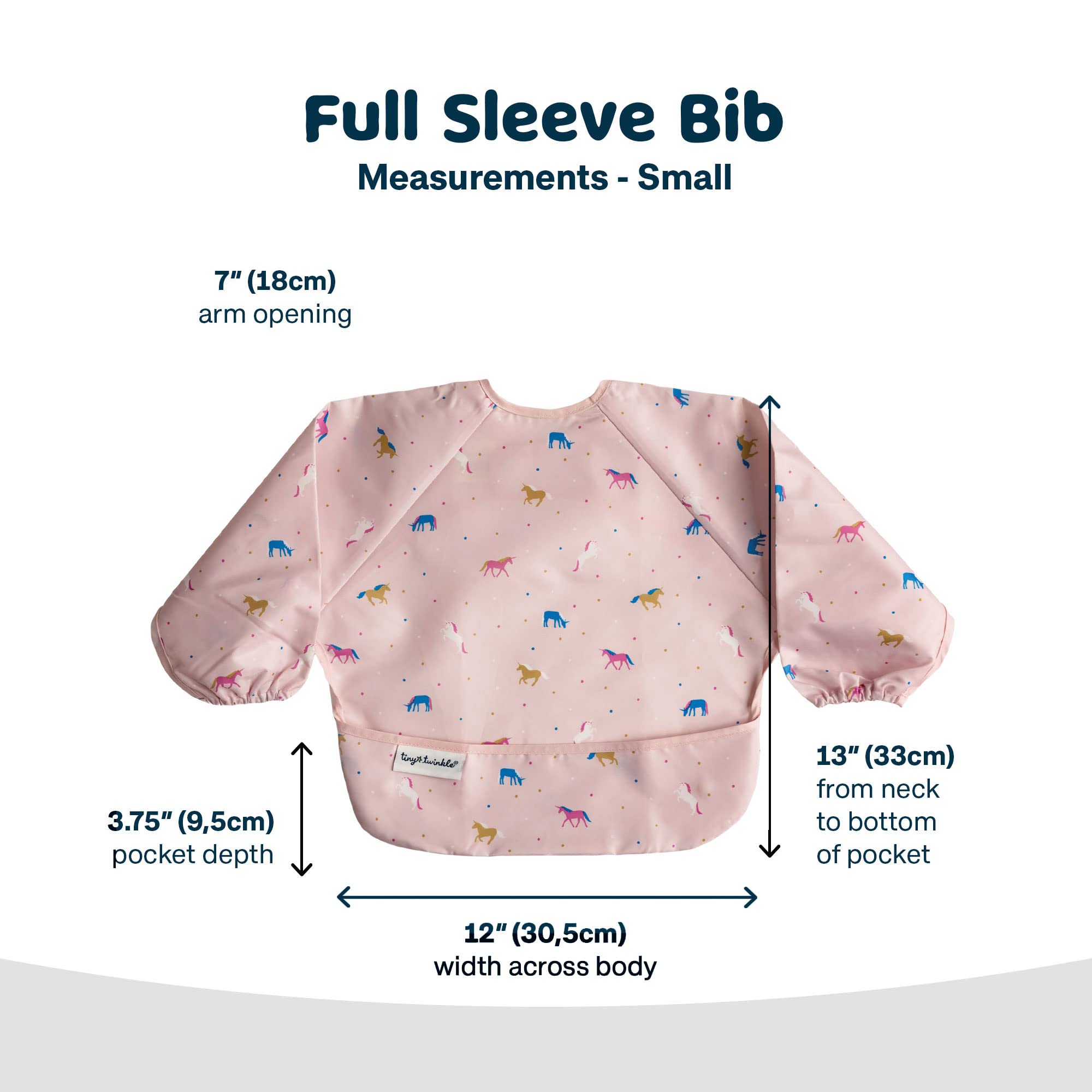 Tiny Twinkle Mess Proof Baby Bib, Cute Full Sleeve Bib Outfit, Waterproof Bibs for Toddlers, Machine Washable, Tug Proof, Baby Smock for Eating, Long Sleeved (Unicorn Confetti, Small 6-24 Months)