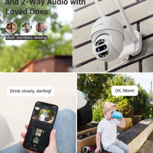 blurams Security Camera Outdoor, 3MP Dual-Lens Wi-Fi Outdoor Camera, 360° PTZ Cameras for Home Security w/Motion Tracking, Two-Way Talk, 2K Color Night Vision, IP66 Weatherproof