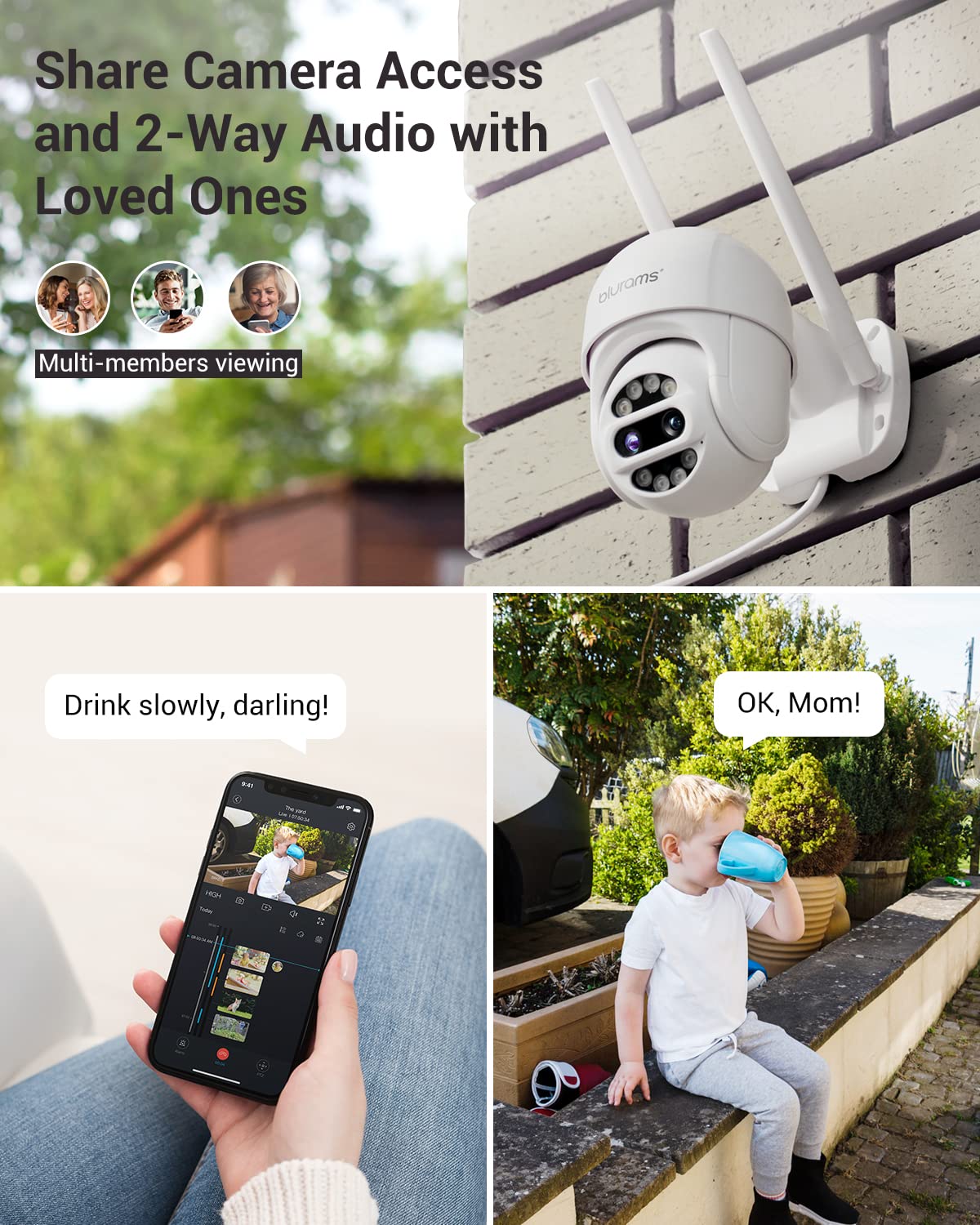 blurams Security Camera Outdoor, 3MP Dual-Lens Wi-Fi Outdoor Camera, 360° PTZ Cameras for Home Security w/Motion Tracking, Two-Way Talk, 2K Color Night Vision, IP66 Weatherproof