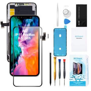 premium for iphone 11 pro max screen replacement (6.5 inch) 3d touch screen full repair kit, display digitizer glass assembly with waterproof adhesive, tools set, tempered glass, instruction