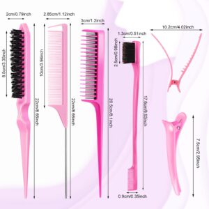 8 Pcs Teasing Brush Set Edge Brush Comb with Hair Clips Grooming Hair Styling Comb Teasing Dual Edges Hair Brush Triple Teasing Comb Sturdy Rat Tail Comb for Women Hair Stylists