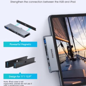 iPad Pro USB C HUB, 6-in-1 iPad Adapter (Attach Magnetically) with 60W Power Delivery, 4K HDMI, Audio, USB 3.0, SD and MicroSD Slots, for iPad Pro 2021 2020 11 12.9/iPad Air 5/iPad Mini 6 Accessories