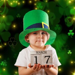 Ticuenicoa 5×3ft Happy St. Patrick’s Day Backdrop Glitter Bokeh Green Clover Lucky Irish Shamrock Background for Photography Birthday Baby Shower Newborn Party Banner Wall Decorations Props