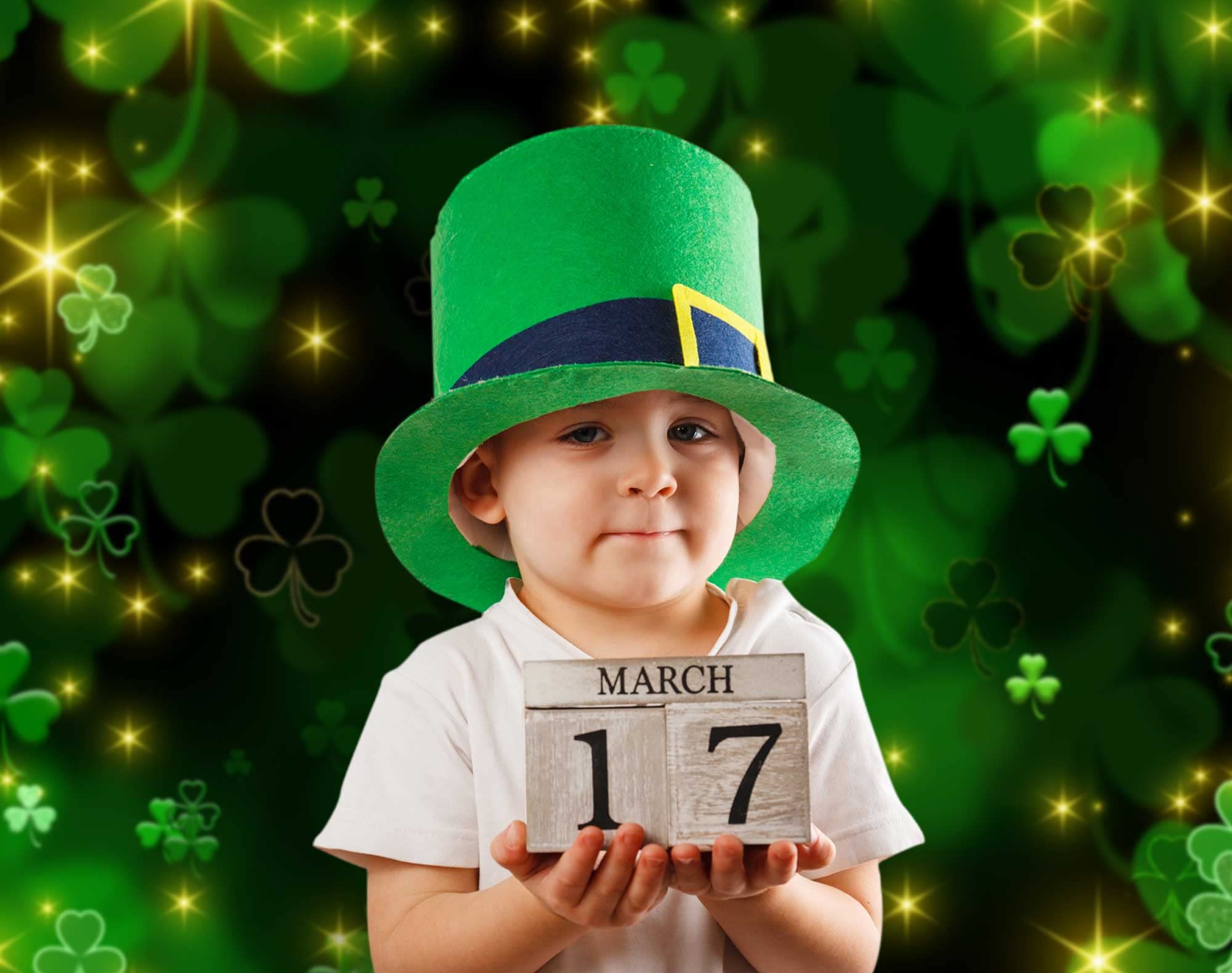 Ticuenicoa 5×3ft Happy St. Patrick’s Day Backdrop Glitter Bokeh Green Clover Lucky Irish Shamrock Background for Photography Birthday Baby Shower Newborn Party Banner Wall Decorations Props