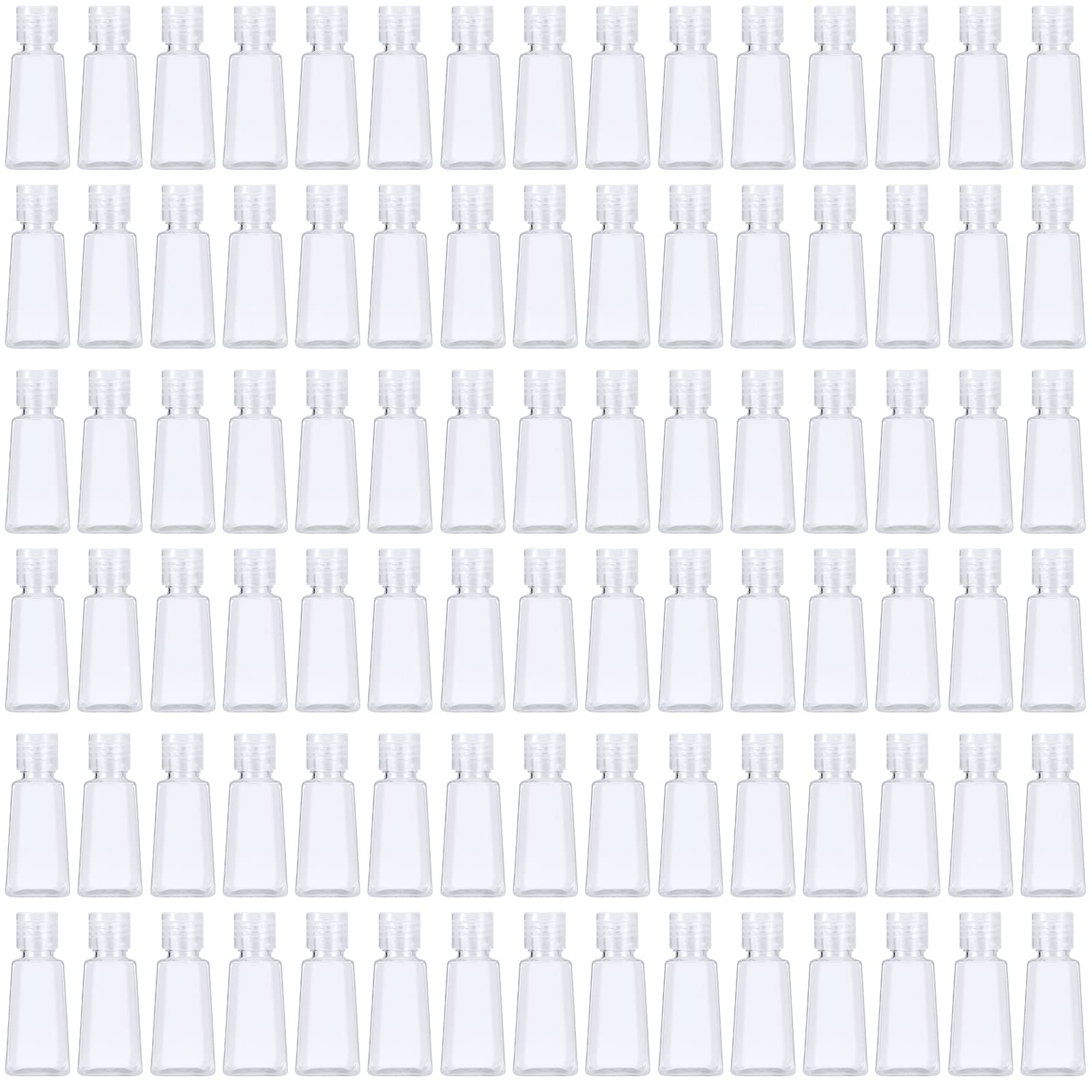 JAPCHET 100 PCS 1 oz Clear Plastic Travel Bottles with Flip Cap, Travel Size Refillable Flip Top Bottles, Small Portable Flip Cap Containers for Liquid, Lotion, Essential Oils, Shampoo and Toiletries