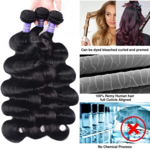 Aopusi Human Hair Bundles with Closure (22 24 26+20，Free Part) Body Wave Bundles with Lace Closure Brazilian Human Hair Weave Bundles with Closure Virgin Hair Weft 150% Density Natural Color