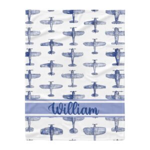 personalized aviation watercolor planes baby blanket with name for girls boys custom nursery kids blankets for baby shower birthday gifts customized baby throw soft fleece 30 x 40 inch