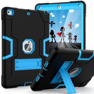 okp case for ipad 6th generation/ipad 5th generation/ipad 9.7 inch/ipad air 2, shockproof case for ipad 9.7 inch 2018/2017 with kickstand, black+blue