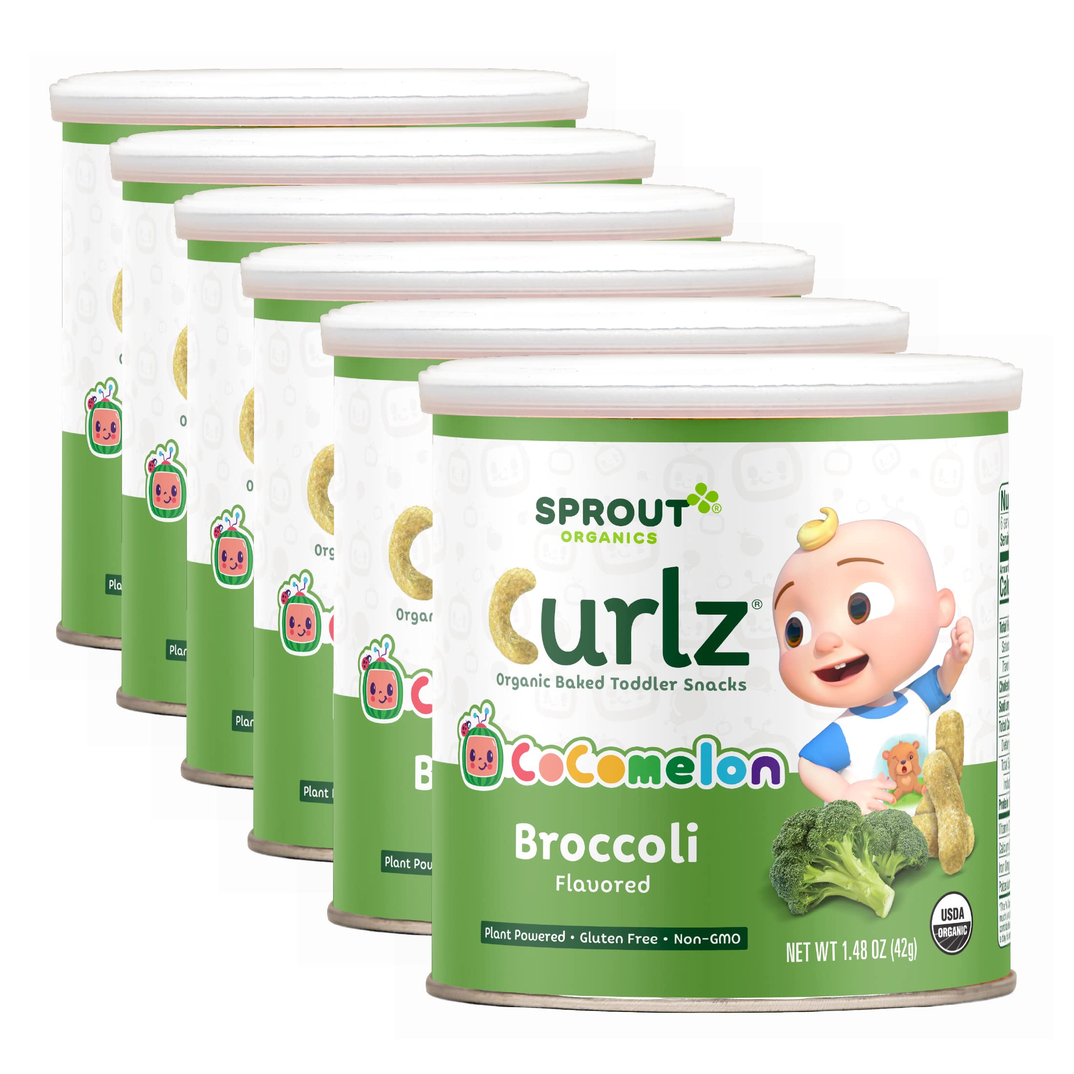 CoComelon Sprout Organic Baby Food, Toddler Snacks, Broccoli Plant Power Curlz, 1.48 Ounce(Pack of 6)