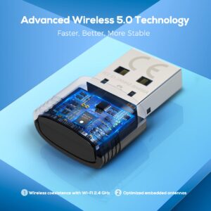 Wireless Adapter for PC,USB Wireless Adapter 5.0, Plug and Play Wireless Transmitter & Receiver Compatible with Win 7/8.1/10, for PC, Desktop, Laptop, Keyboard, Headset, Mouse, Printer