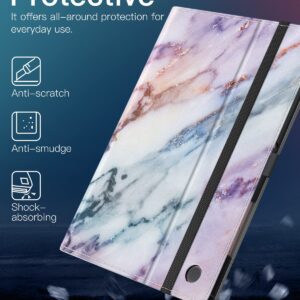 MoKo Case for Samsung Galaxy Tab A8 10.5 Inch 2022 (SM-X200/X205/X207) with Flexible Hand Strap & Pocket, Multi-Angle Viewing Stand Lightweight Protective Cover, Auto Sleep/Wake, Purple Marble