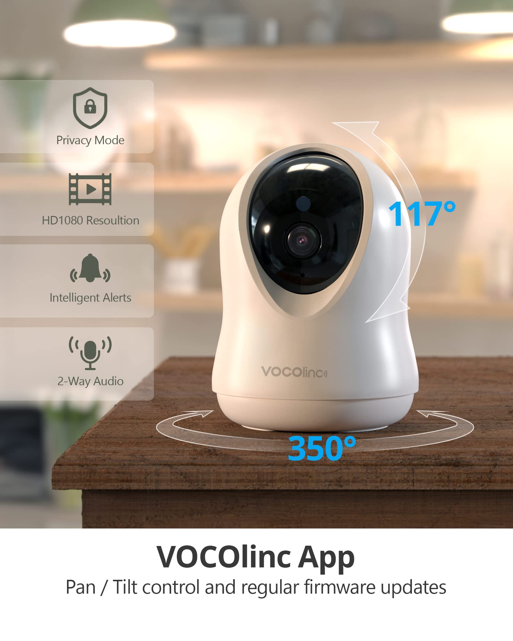 VOCOlinc Indoor Security Camera, 1080P Camera, Camera for Home Security/Baby Monitor/Pets, Pan/Tilt IP Camera with Night Vision, 2-Way Audio, Works with Apple Home HomeKit ONLY