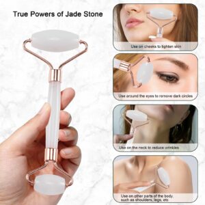 Jade Roller for Face, Facial Roller Massager Skin Care Tool, Gua Sha Facial Tools for Face, Neck, Eyes, Reduce Puffiness of The Skin - White