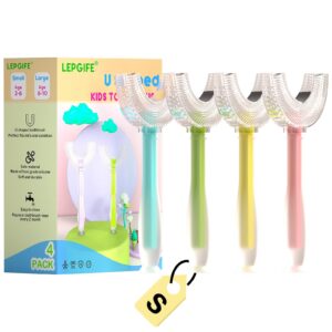 lepgife u shaped kids toothbrush 4 pack, u-type whole mouth toothbrush for kids (age 2-6)