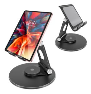 ipad stand, 360° rotating tablet stand holder, foldable & adjustable ipad holder for desk, heavy base kindle/ipad pro/ipad mini/ iphone stand for retail kiosk store pos office showcase reception black