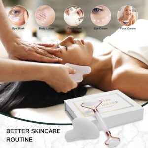 Jade Roller for Face, Facial Roller Massager Skin Care Tool, Gua Sha Facial Tools for Face, Neck, Eyes, Reduce Puffiness of The Skin - White