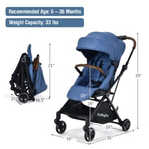 BABY JOY Baby Stroller, Foldable High Landscape Infant Carriage Newborn Pushchair with Reversible Seat, Adjustable Backrest & Canopy, 5-Point Safety Harness, Suspension Wheels & Storage Basket (Blue)