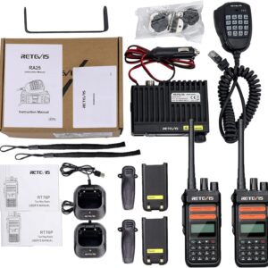 Retevis GMRS Radio Communication Solutions,RA25 Mobile Transceiver Radio(1 Pack) with GMRS Handheld Two Way Radio(2 Pack),Easy to Use Long Range Communication Kit