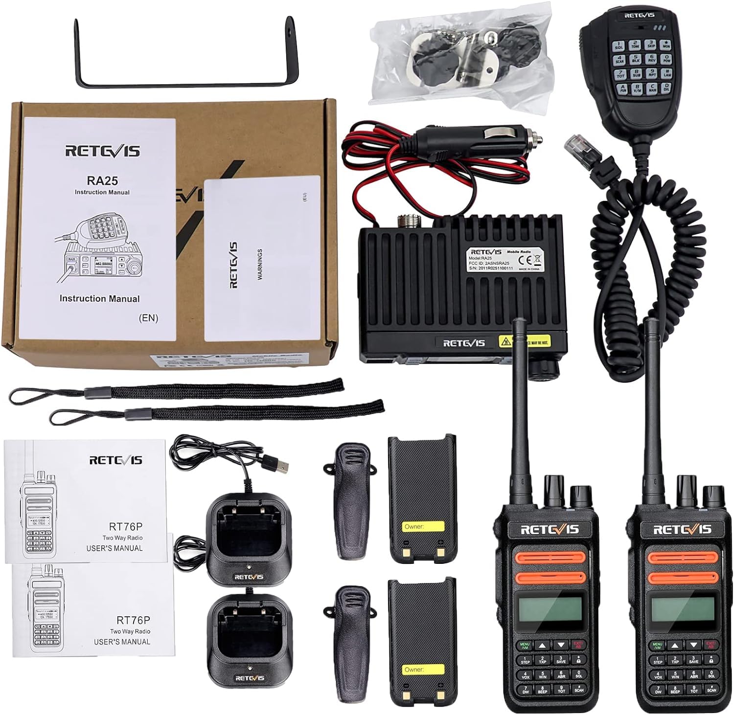 Retevis GMRS Radio Communication Solutions,RA25 Mobile Transceiver Radio(1 Pack) with GMRS Handheld Two Way Radio(2 Pack),Easy to Use Long Range Communication Kit