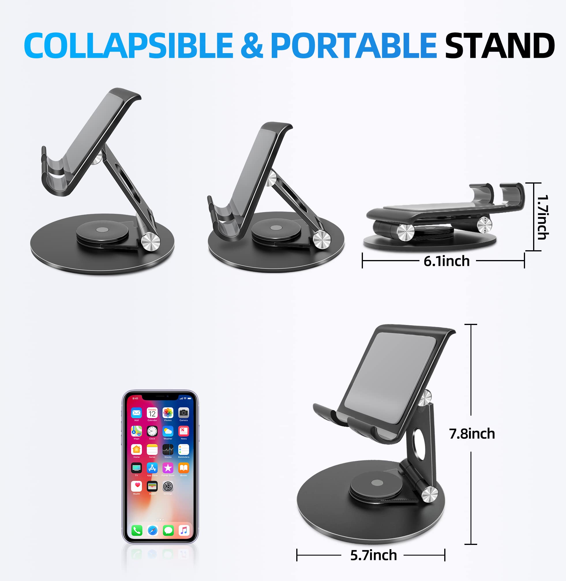 iPad Stand, 360° Rotating Tablet Stand Holder, Foldable & Adjustable iPad Holder for Desk, Heavy Base Kindle/iPad Pro/iPad Mini/ iPhone Stand for Retail Kiosk Store POS Office Showcase Reception Black