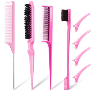 8 pcs teasing brush set edge brush comb with hair clips grooming hair styling comb teasing dual edges hair brush triple teasing comb sturdy rat tail comb for women hair stylists