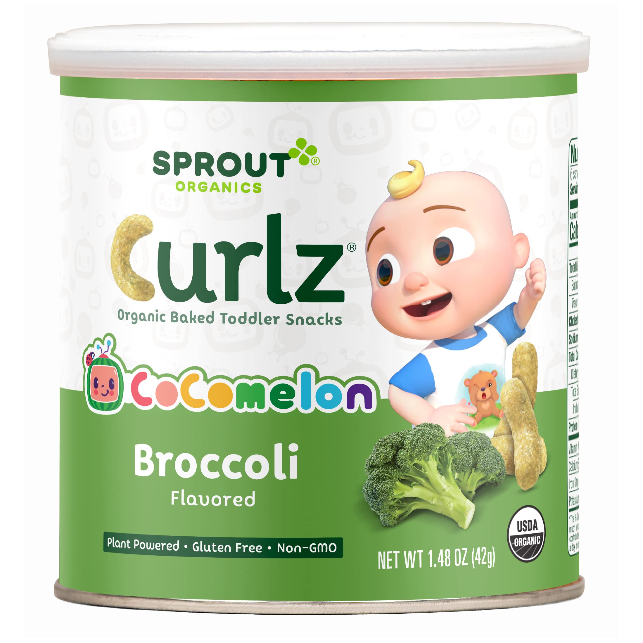 CoComelon Sprout Organic Baby Food, Toddler Snacks, Broccoli Plant Power Curlz, 1.48 Ounce(Pack of 6)