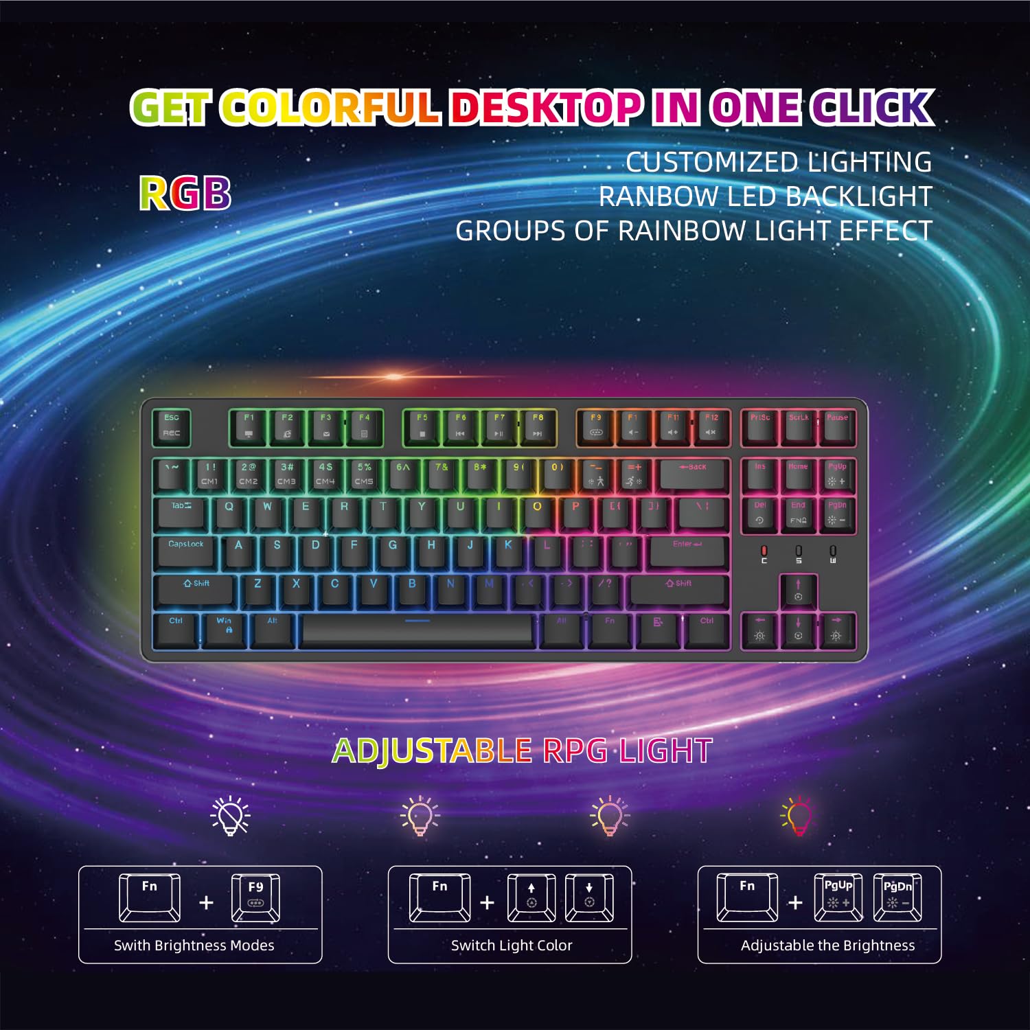 CIY X77 Hot-Swappable Mechanical Keyboard/RGB Gaming Keyboard/USB C/Anti Ghosting/N-Key Rollover/Compact Layout 87 Key/Detachable Magnetic Upper Cover/Wired Keyboard for Mac Windows