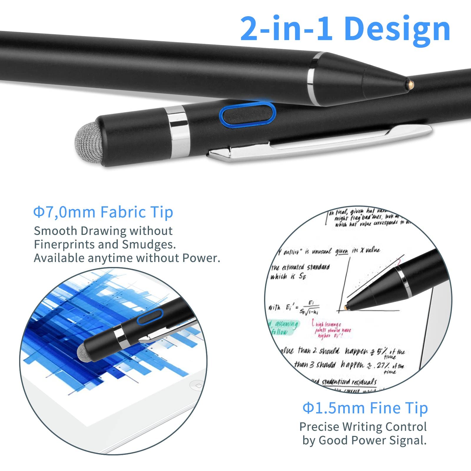 Stylus for Samsung Galaxy Tab A 10.1/10.5/8 Inch Pencil, EVACH Rechargeable Digital Pencil with 1.5mm Ultra Fine Tip Stylist Pens for Samsung Galaxy Tab A 10.1/10.5/8 Inch,Black