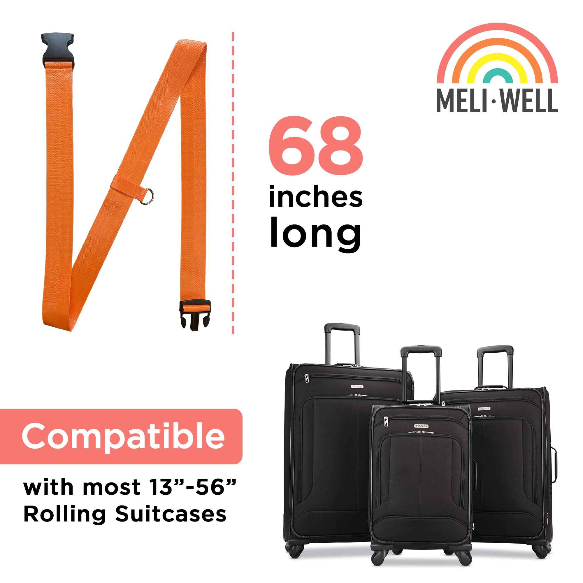 MELIWELL Car Seat Travel Belt - Strap to Rolling Suitcase, Convert Luggage for Carry-On - Portable Airport Solution - Complete with 12" Fastener