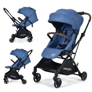 baby joy baby stroller, foldable high landscape infant carriage newborn pushchair with reversible seat, adjustable backrest & canopy, 5-point safety harness, suspension wheels & storage basket (blue)