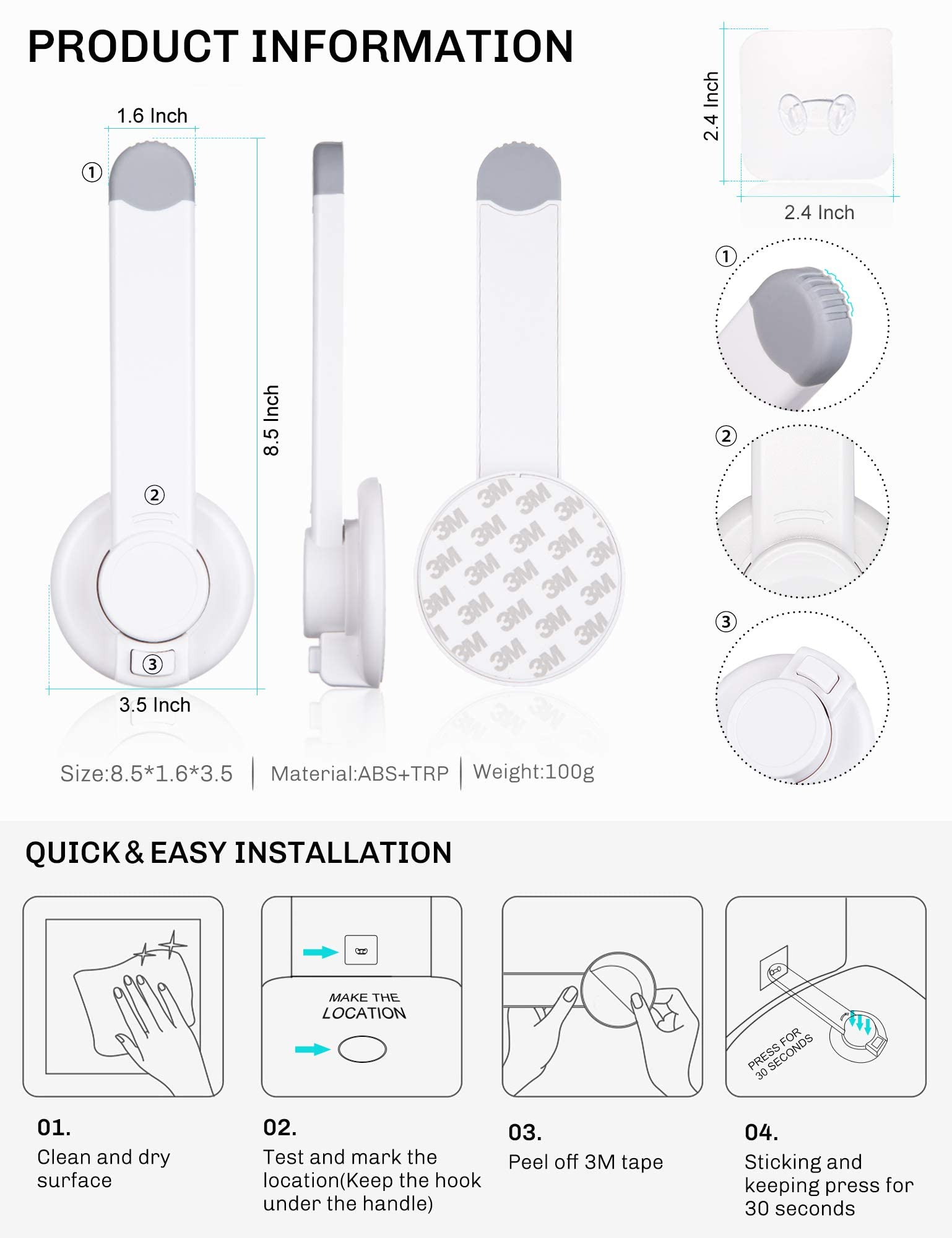 Toilet Lock Child Safety，Baby Proof Toilet Seat Lock with Extra Pallet,Fit for Most Toilet Lid，No Tools Installation