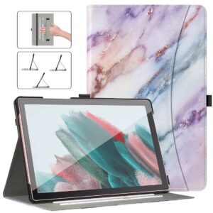 moko case for samsung galaxy tab a8 10.5 inch 2022 (sm-x200/x205/x207) with flexible hand strap & pocket, multi-angle viewing stand lightweight protective cover, auto sleep/wake, purple marble