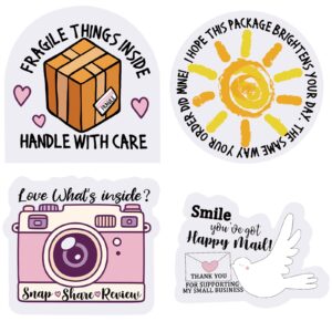 500 pieces thank business stickers shop stickers small package labels cute envelope seals handle with care stickers, 4 styles, 1.77 inches(cute style)