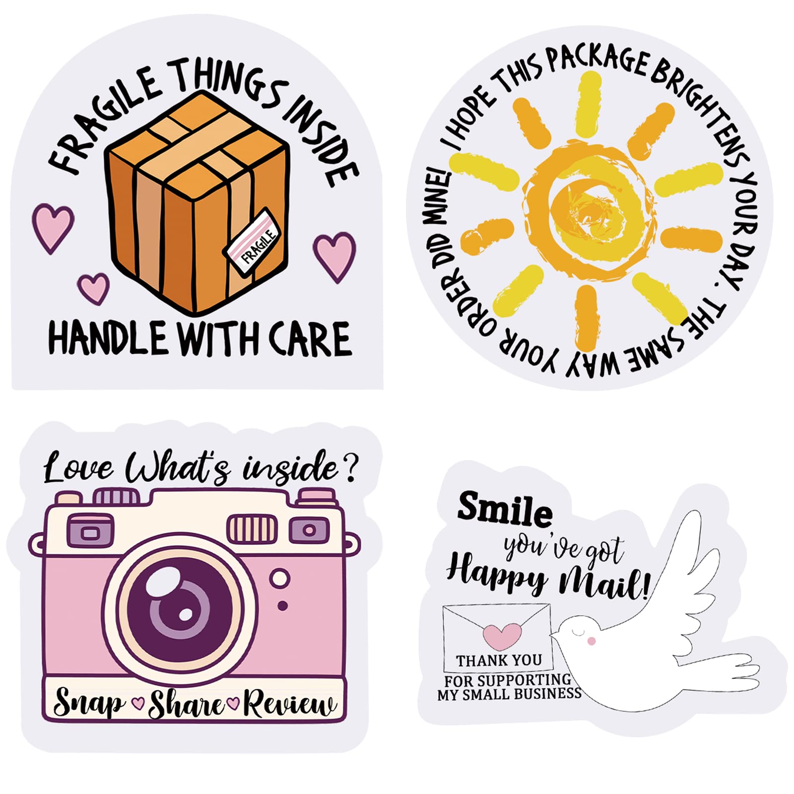 500 Pieces Thank Business Stickers Shop Stickers Small Package Labels Cute Envelope Seals Handle with Care Stickers, 4 Styles, 1.77 Inches(Cute Style)