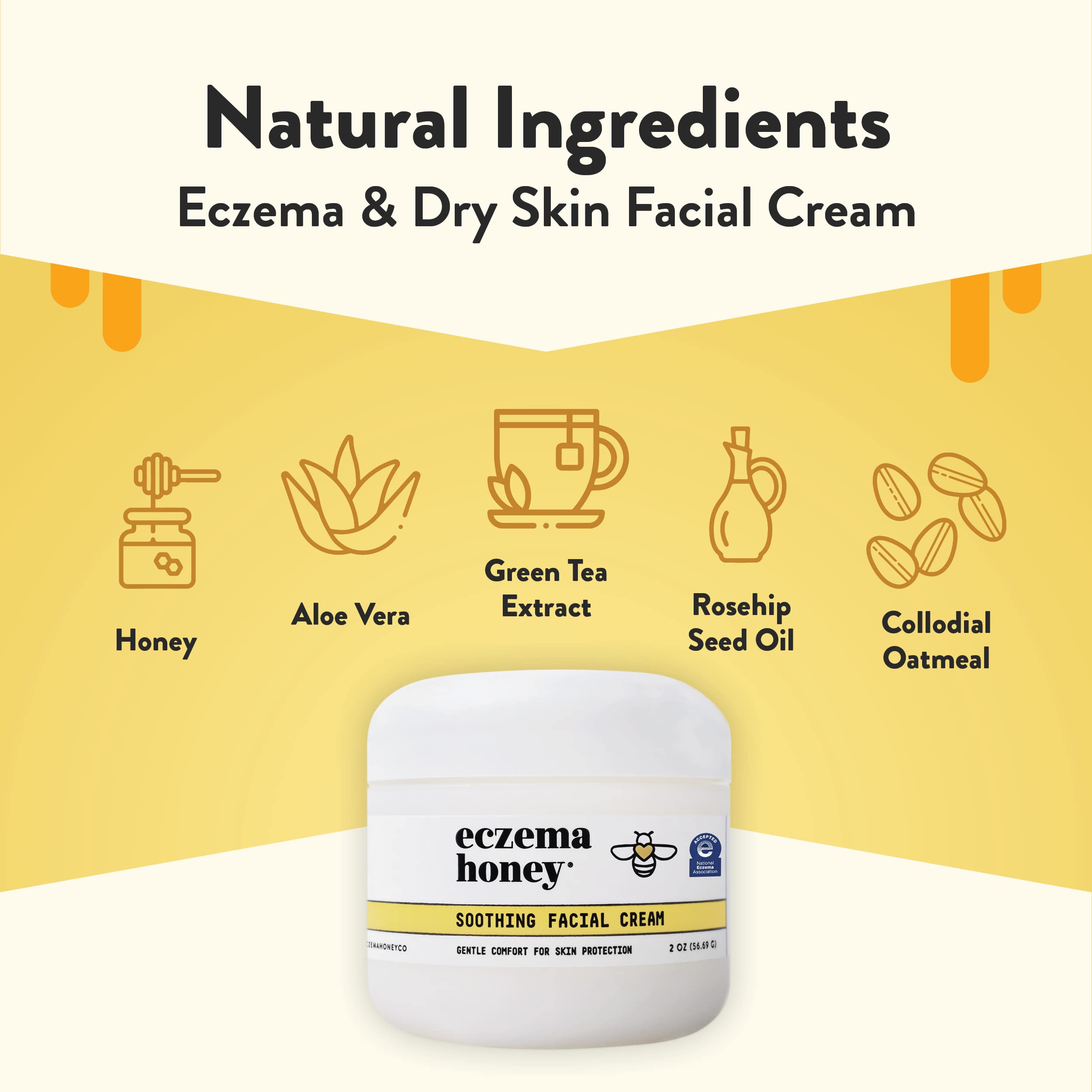 ECZEMA HONEY Soothing Facial Cream - Eczema Lotion for Face, Eyelids, Lips, and More - Natural Dry Skin Repair (2 Oz)