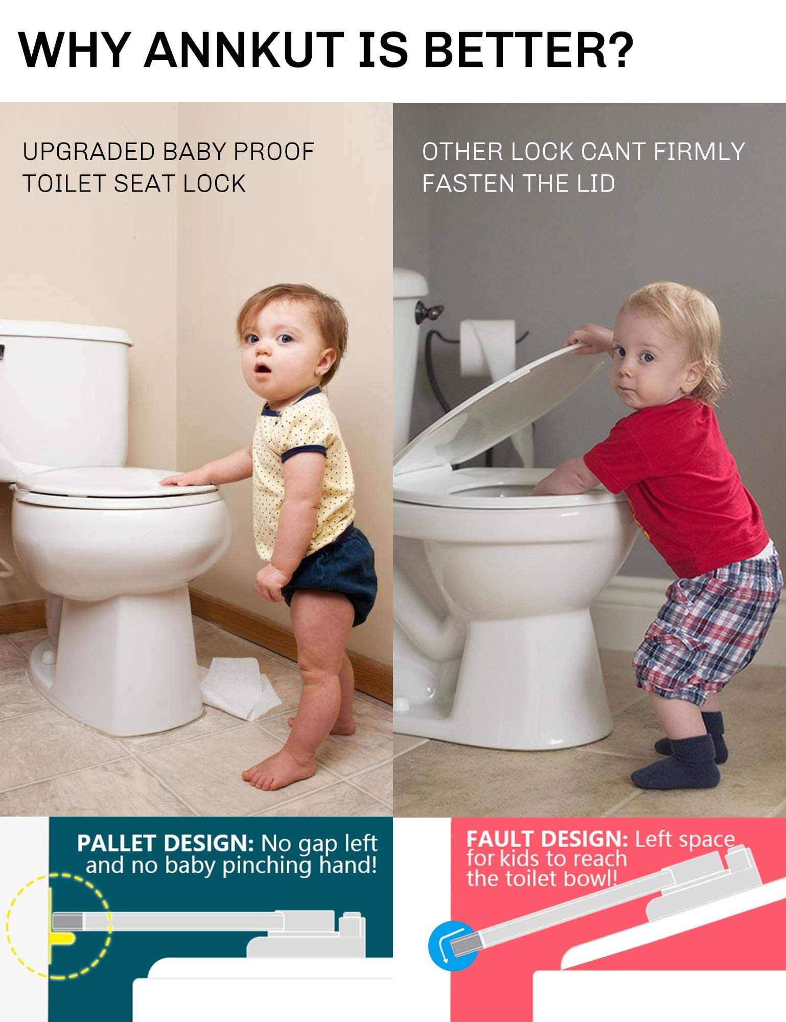 Toilet Lock Child Safety，Baby Proof Toilet Seat Lock with Extra Pallet,Fit for Most Toilet Lid，No Tools Installation