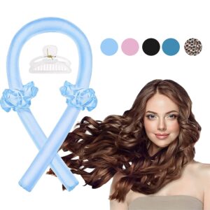 no heat curlers, heatless curling rod headband for medium and long hair, soft silk roller to sleep in with hair clip and hair ties for diy hair styling (blue)